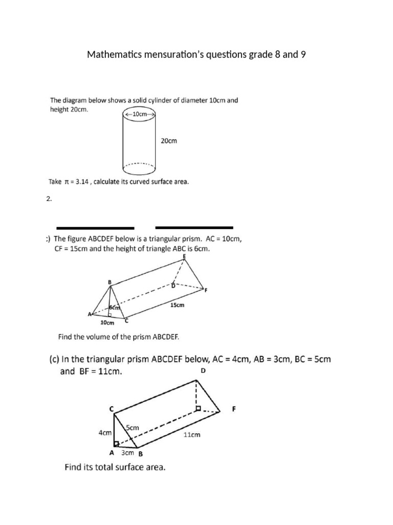 Mathematics Mensuration | PDF