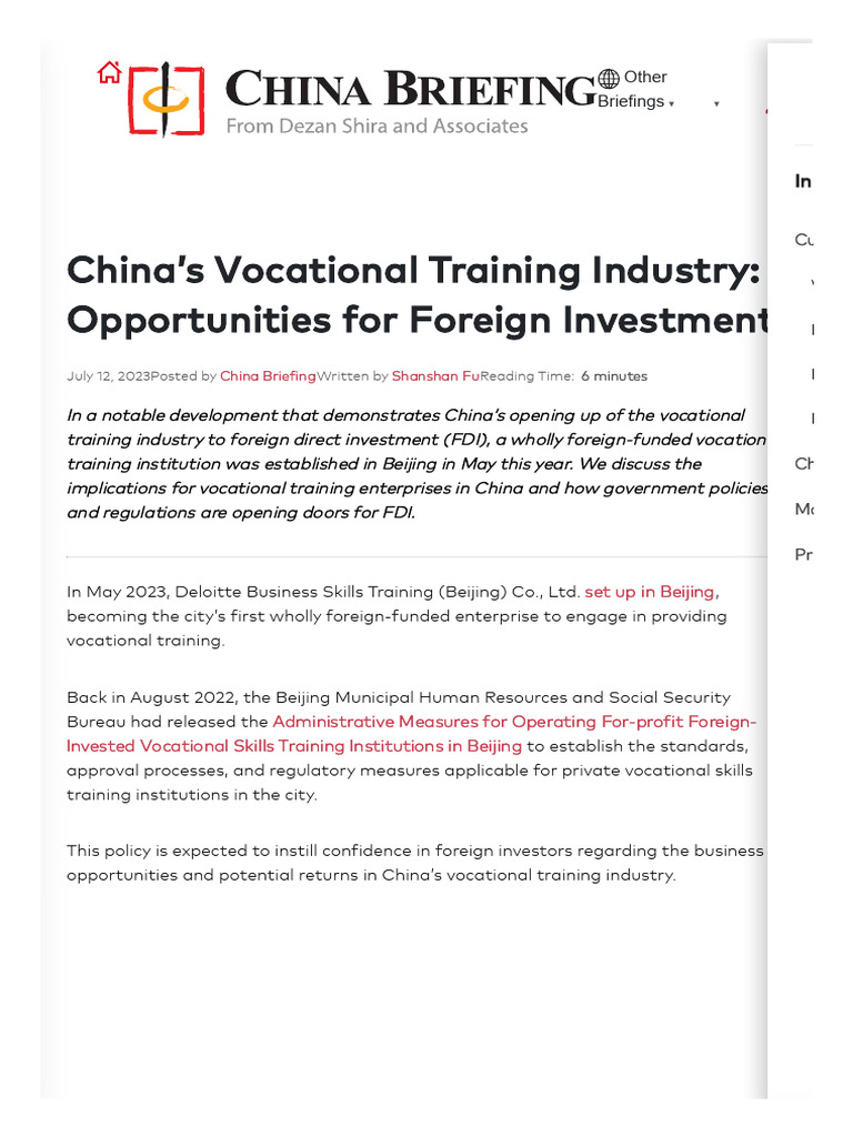 China's Vocational Training Industry - Opportunities For Foreign ...
