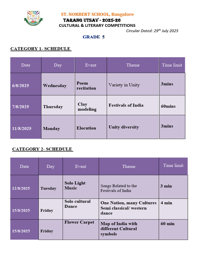Grade 5 - Events Schedule & Guidelines | PDF | Human Communication