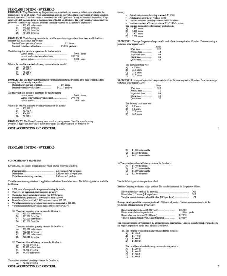 Variable Overhead Standards and Variances | PDF | Business Process ...
