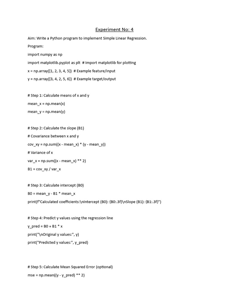 Experiment No 4 Ml Pdf