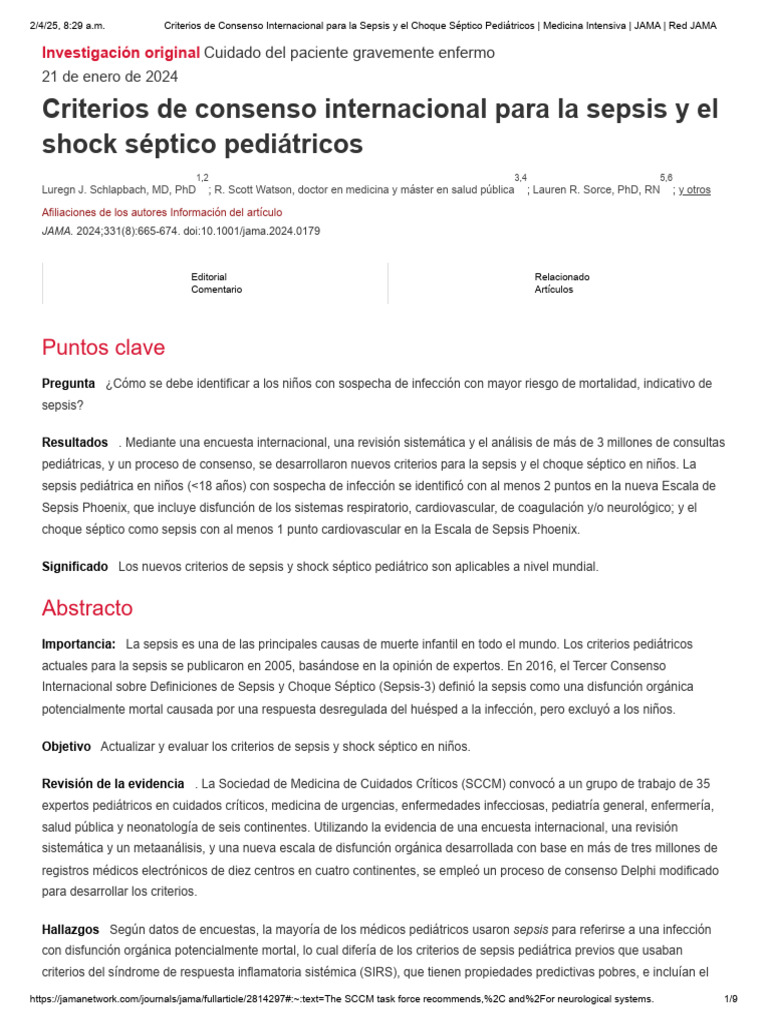 Criterios de Consenso Internacional para La Sepsis y El Choque Séptico Pediátricos - Medicina ...
