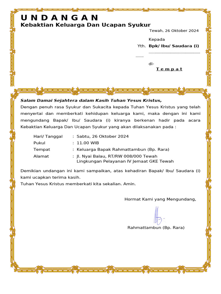 Undangan Kebaktian Ucapan Syukur | PDF
