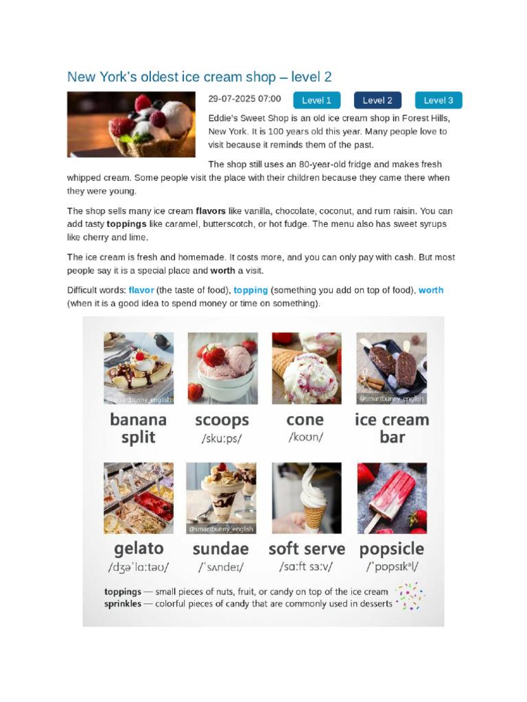 Ice Cream - Part 1 Reading and Vocab | PDF
