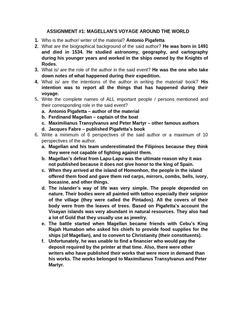 Assignment#1 Magellan S Voyag Around The World Final Obiedo BSPT 1-b | PDF