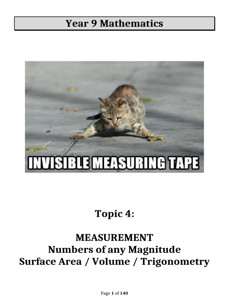 Unit 4 - Surface Area, Volume and Trig Booklet - Year 9 | PDF | Area ...