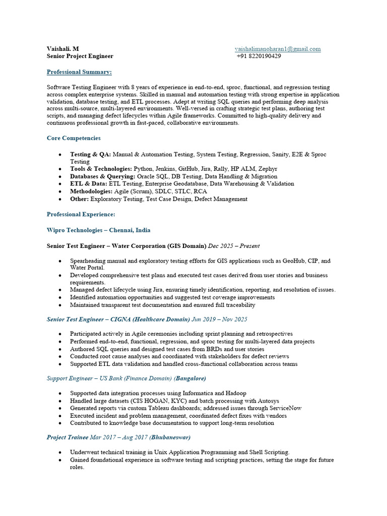 Senior Software Testing Engineer Resume | PDF | Agile Software ...