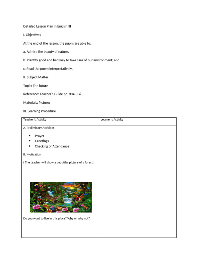 English III Lesson Plan on Nature | PDF | Lesson Plan