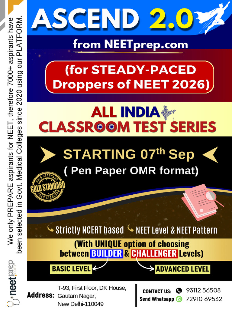 NEET 2026 Ascend Test Series Overview | PDF | Chemistry | Gases