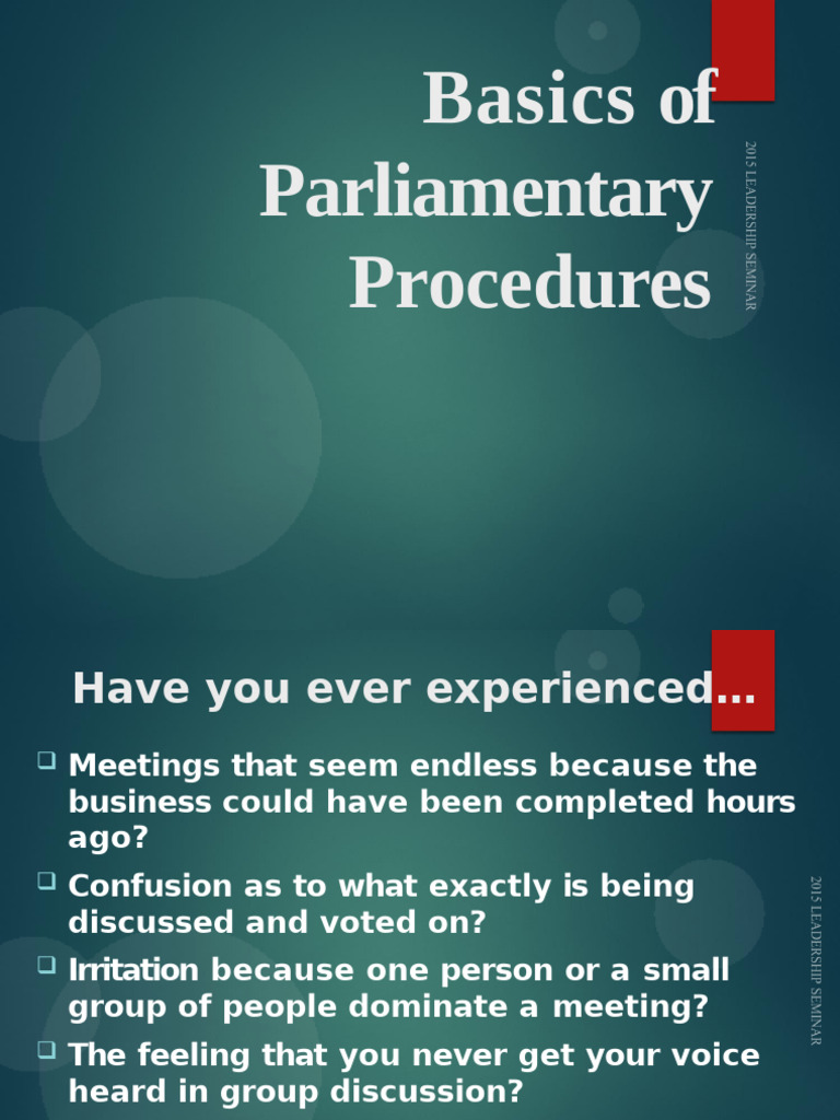 Parliamentary Procedure | PDF | Agenda (Meeting) | Committee