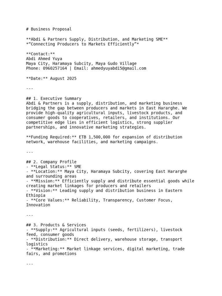 Full Business Proposal Supply Distribution | PDF | Marketing | Logistics