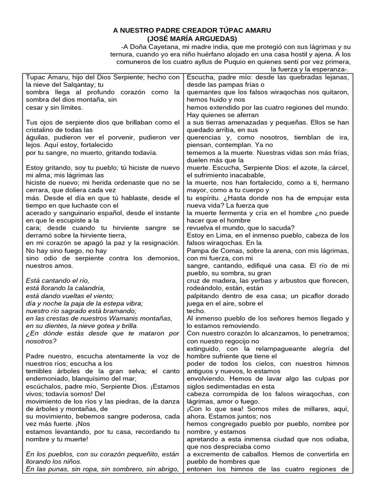POEMA - A-Nuestro-Padre-Creador-Tupac-Amaru-Jma | PDF