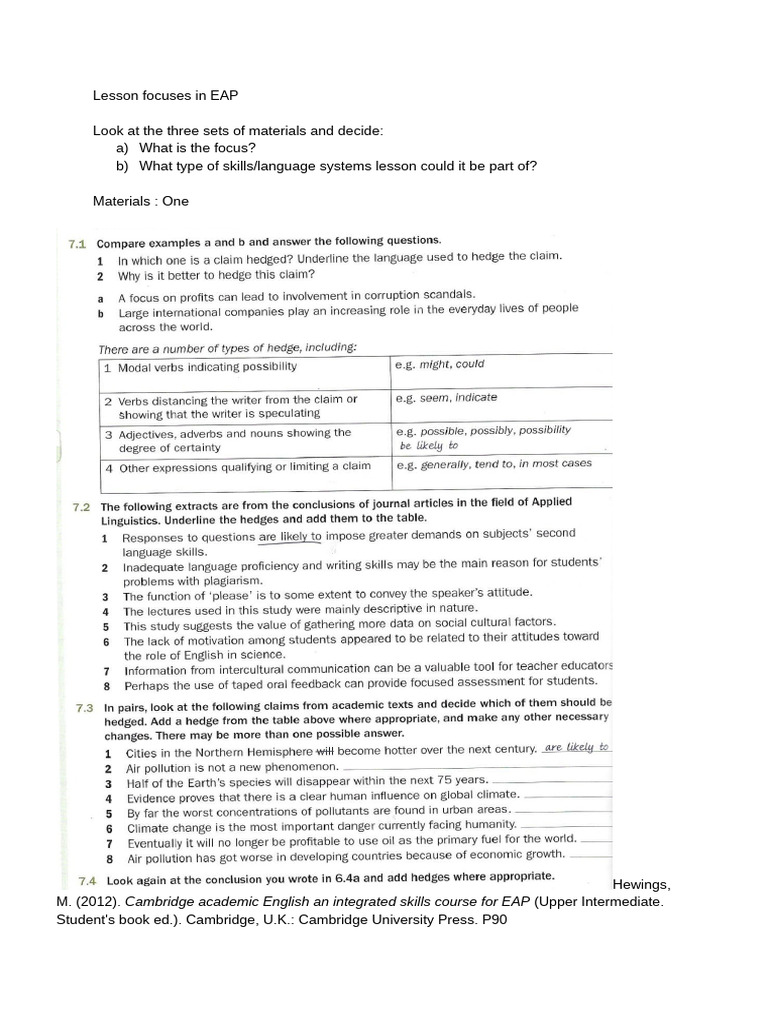 Lesson Focuses in EAP | PDF