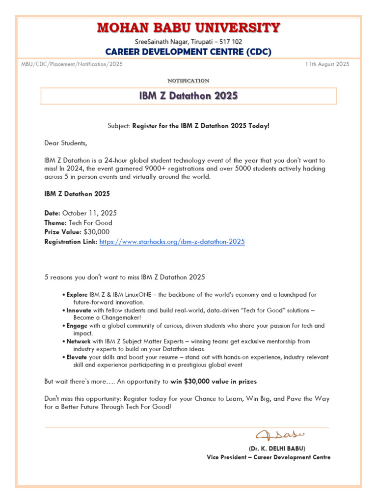 IBM Z Datathon 2025 - Notification | PDF
