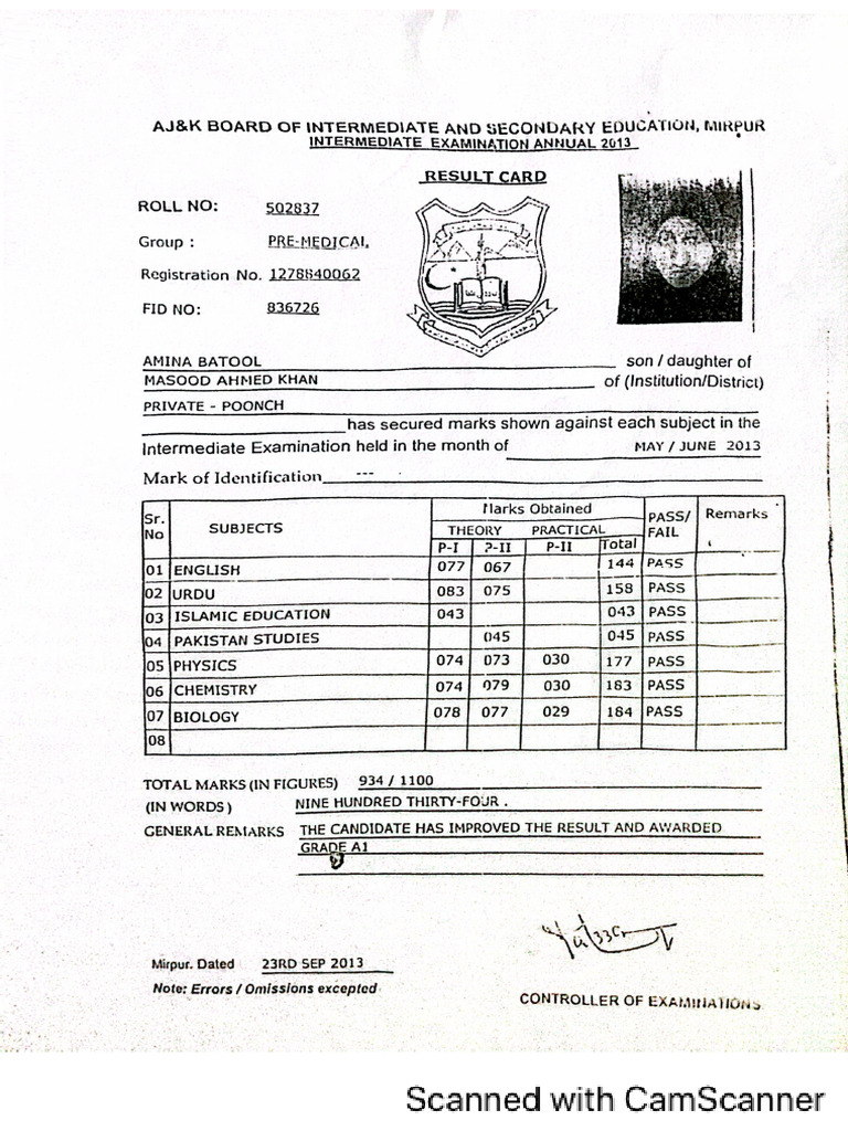 HSSC Marksheet | PDF