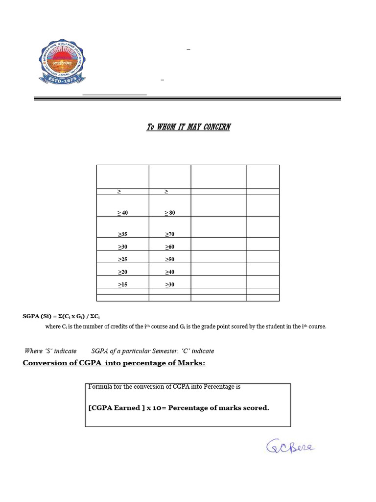 CGPA to Marks Conversion Guide | PDF | Educational Assessment And ...