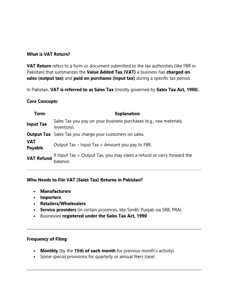 VAT Return Filing in Pakistan Guide | PDF | Value Added Tax | Taxes