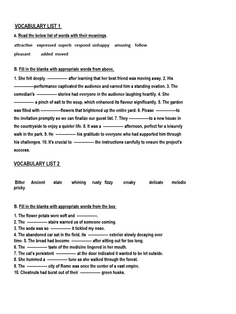 Vocabulary List 1 and 2 | PDF