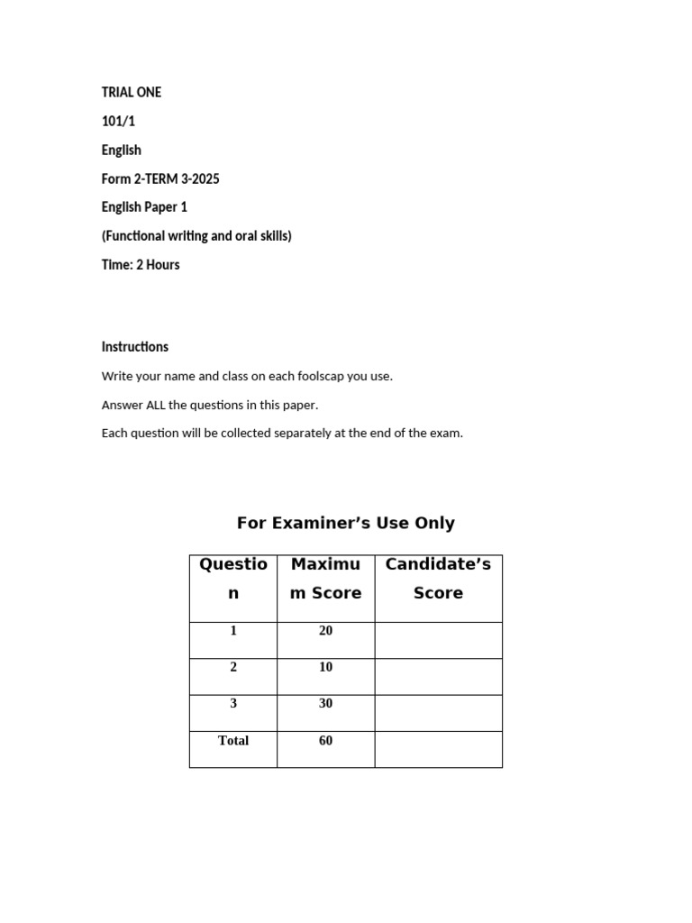 English Form 2 Exam Papers 2025 | PDF | Elephant | Stress (Linguistics)