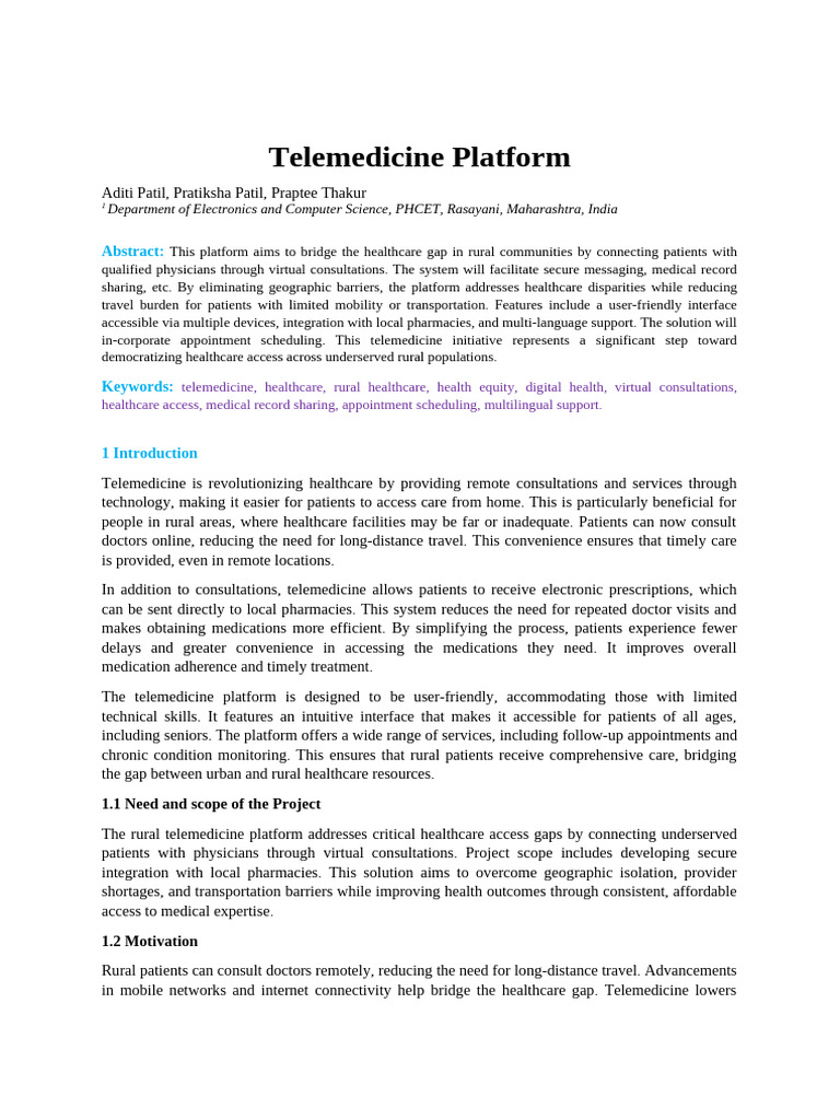 Telemedicine Platform Research Paper[1] | PDF | Health Care | Health Equity