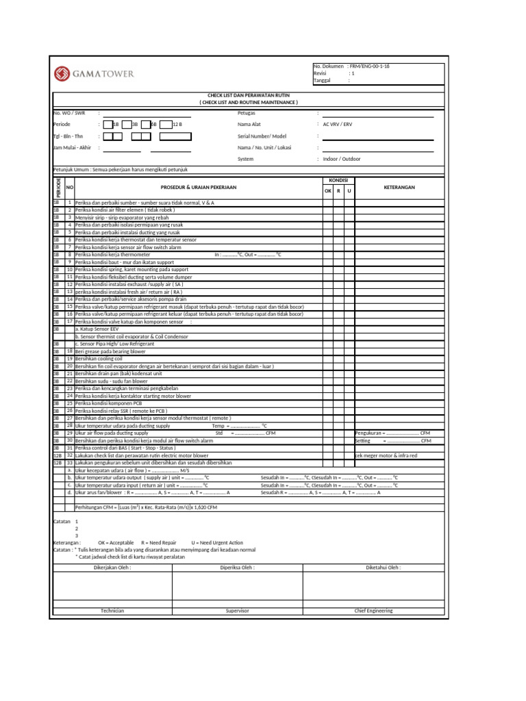 Checklist Perawatan Rutin Alat | PDF