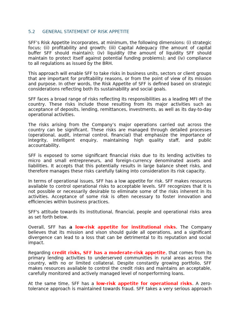General Statement of Risk Appetite | PDF | Risk | Regulatory Compliance