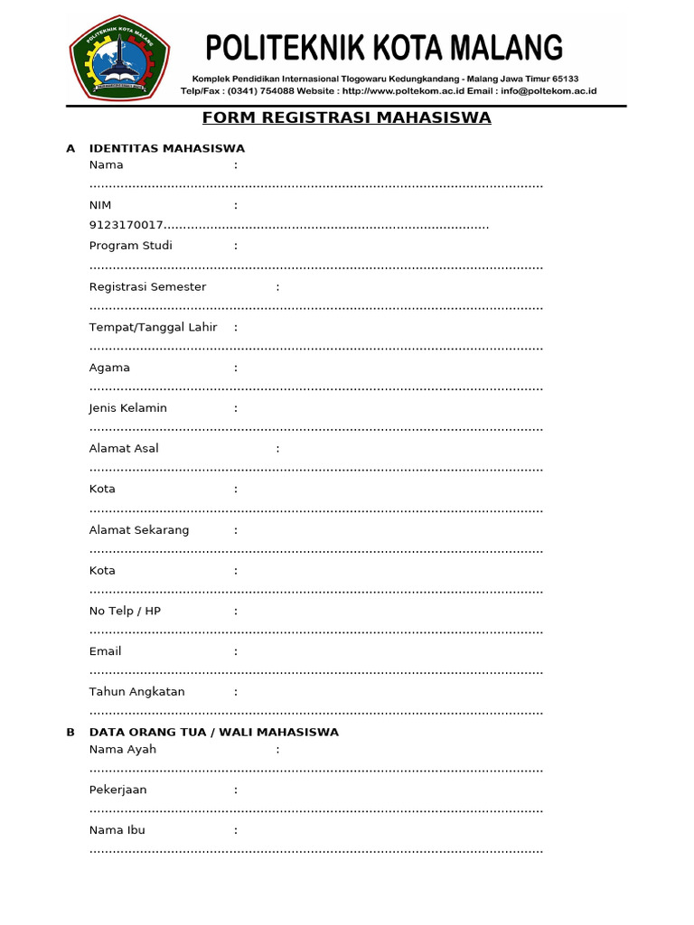 Form Registrasi Mahasiswa | PDF