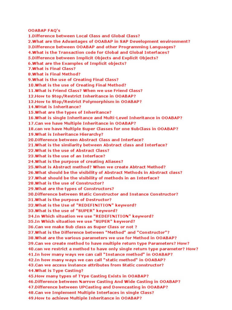 Ooabap Faq | Download Free PDF | Method (Computer Programming) | Class (Computer Programming)