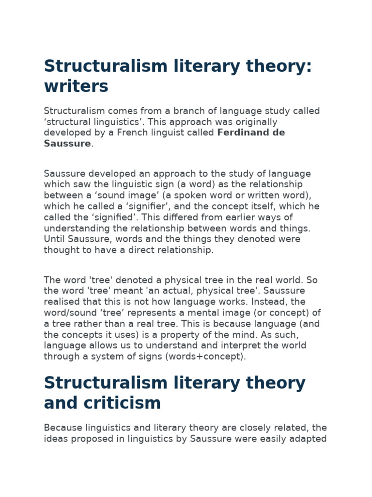 Structuralism Literary Theory | PDF | Linguistics | Concept
