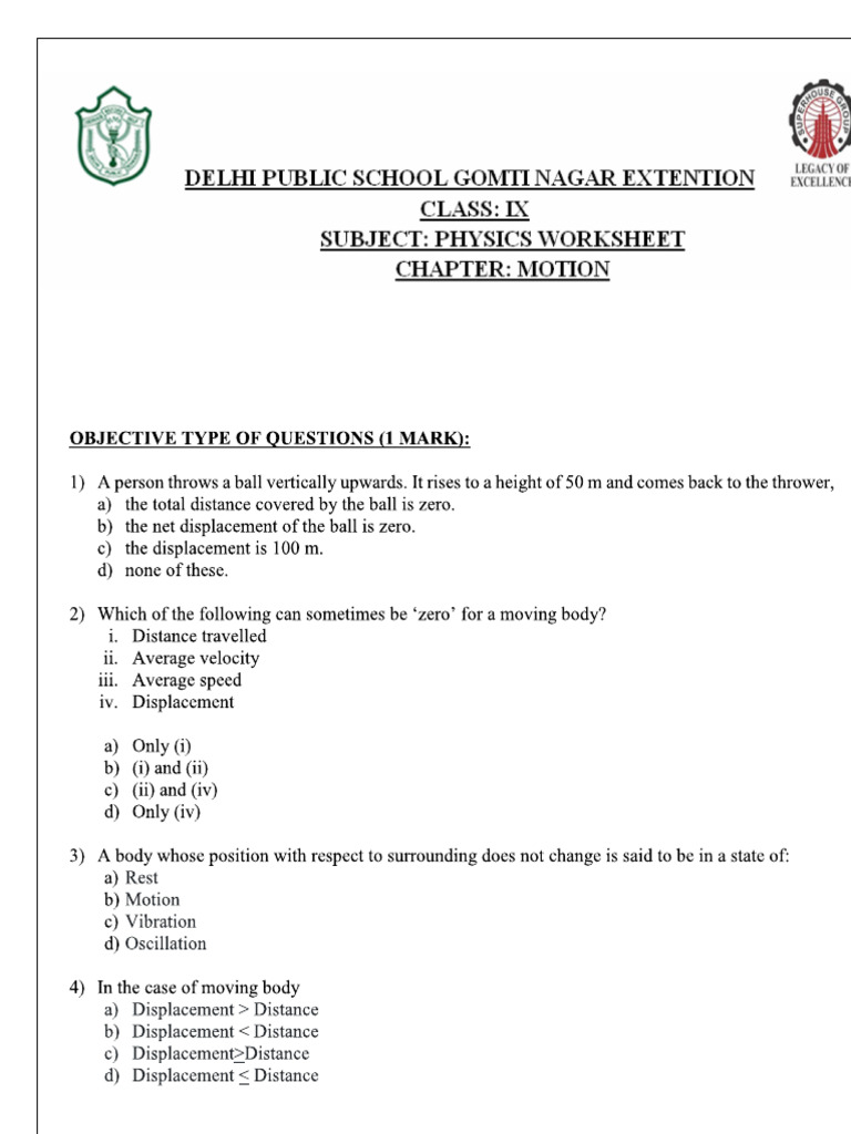 Class 9 Motion Worksheet | PDF