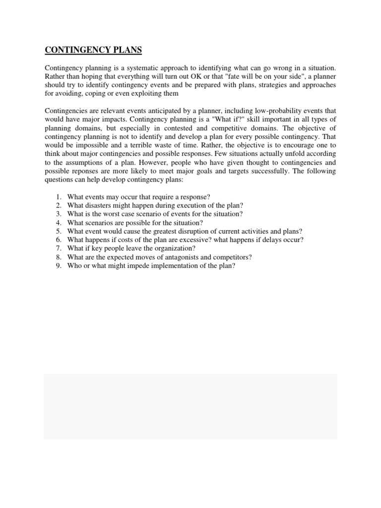 Contingency Plans | PDF | Crisis Management | Business