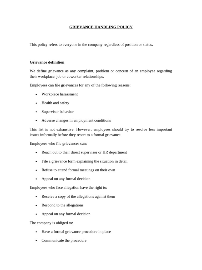 Grievance Handling Policy | PDF | Social Ethics | Business