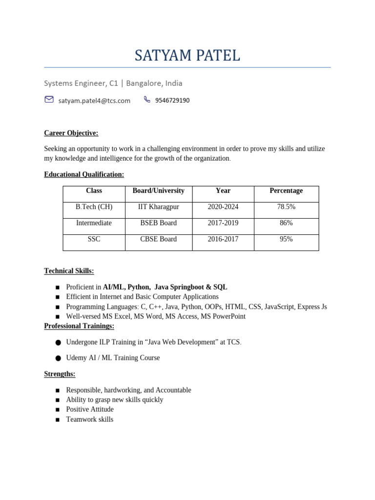 CV Final Tcs | PDF