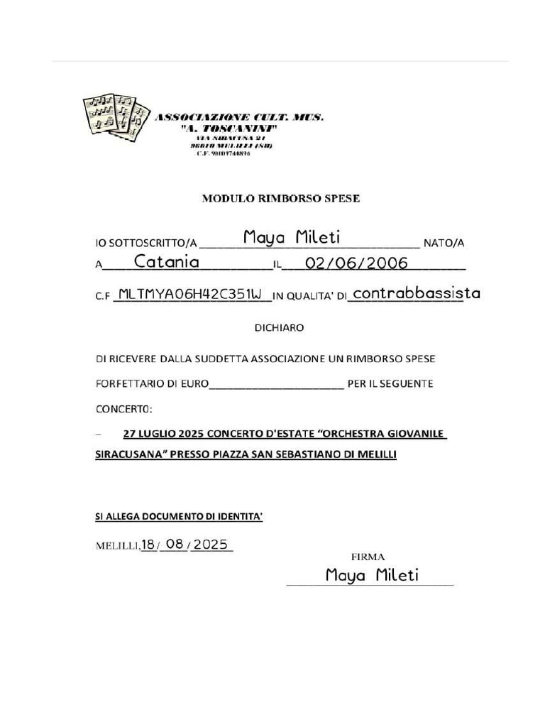 Modulo Rimborso Spese Concerti 2 | PDF