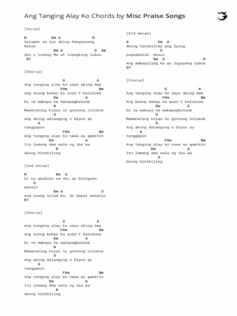 Ang Tanging Alay Ko Chords | PDF