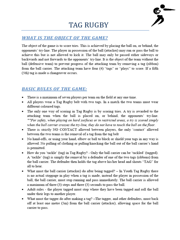 Tag Rugby Rules for Beginners | PDF | Football Codes | Ball Games