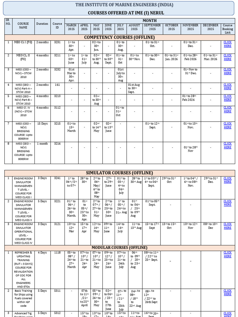 IMEI Course Schedule 2025 | PDF