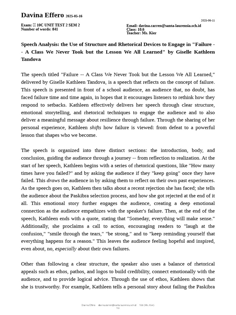 Speech Analysis: Rhetoric of Failure | PDF | Rhetoric | Human Communication