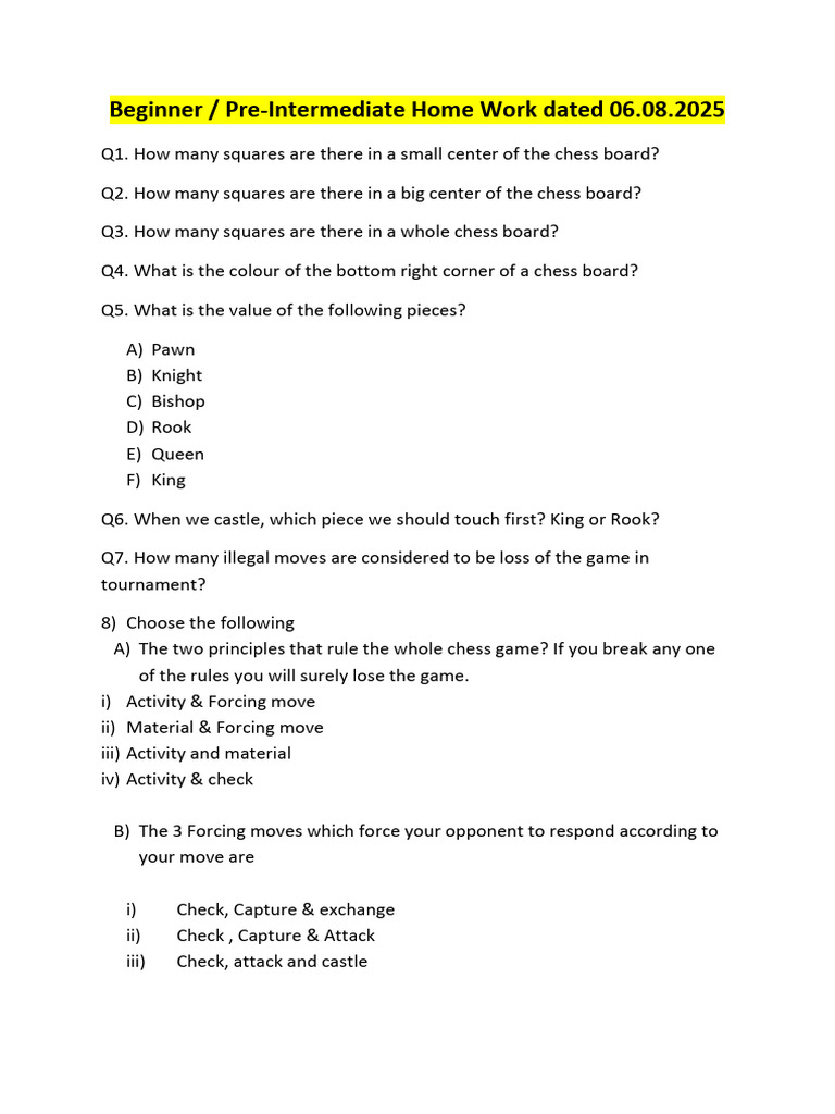 Beginner & Intermediate Home Work Dated 06.08.2025 | PDF
