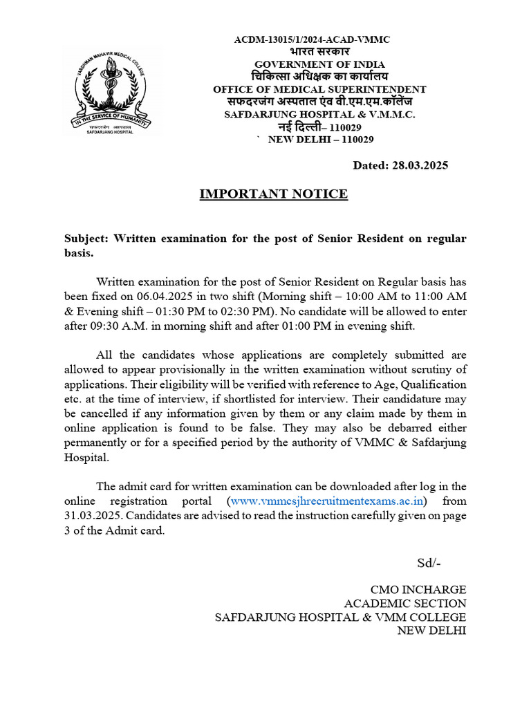 Notice Dated 28.03.2025 - Important Notice Regarding Written ...