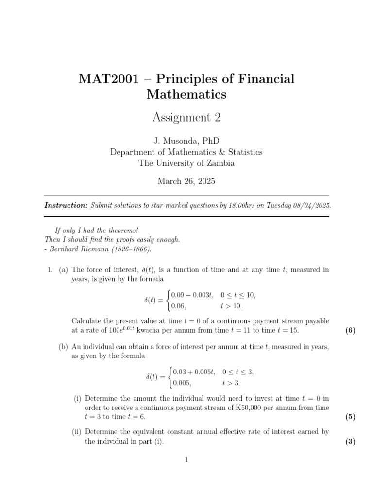 MAT2001 Financial Mathematics Assignment 2 | PDF | Present Value | Interest