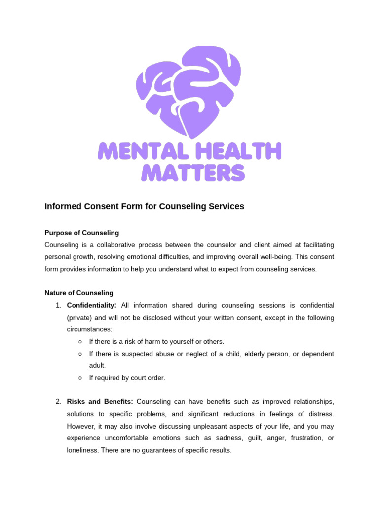 Informed Consent Form For Counseling Services | PDF | Psychotherapy ...