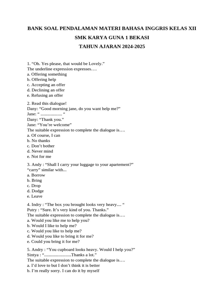 Bank Soal Pendalaman Materi Bahasa Inggris Kelas Xii | PDF | Plant ...