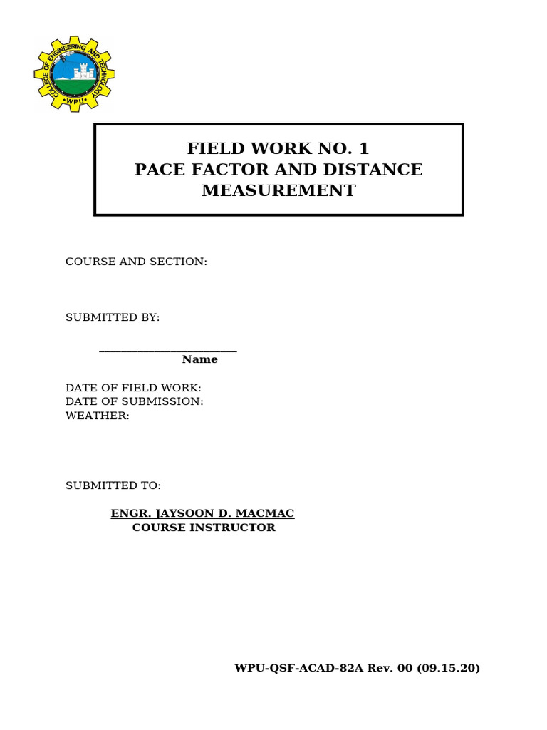 Pace Factor Measurement Field Work Guide | PDF