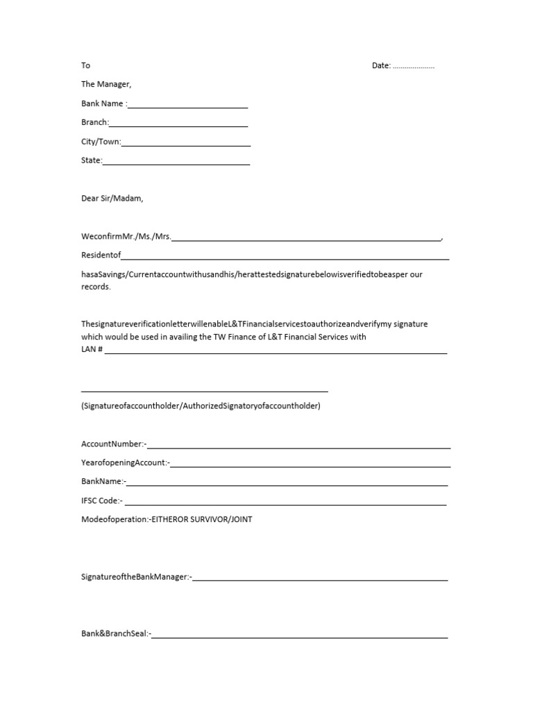 Bank Account Confirmation Letter Template | PDF