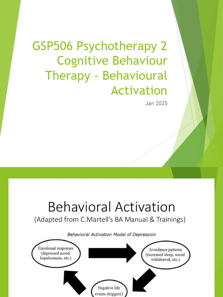 Week 7 Cognitive Behavioral Therapy Behavioural Activation May 2025 ...
