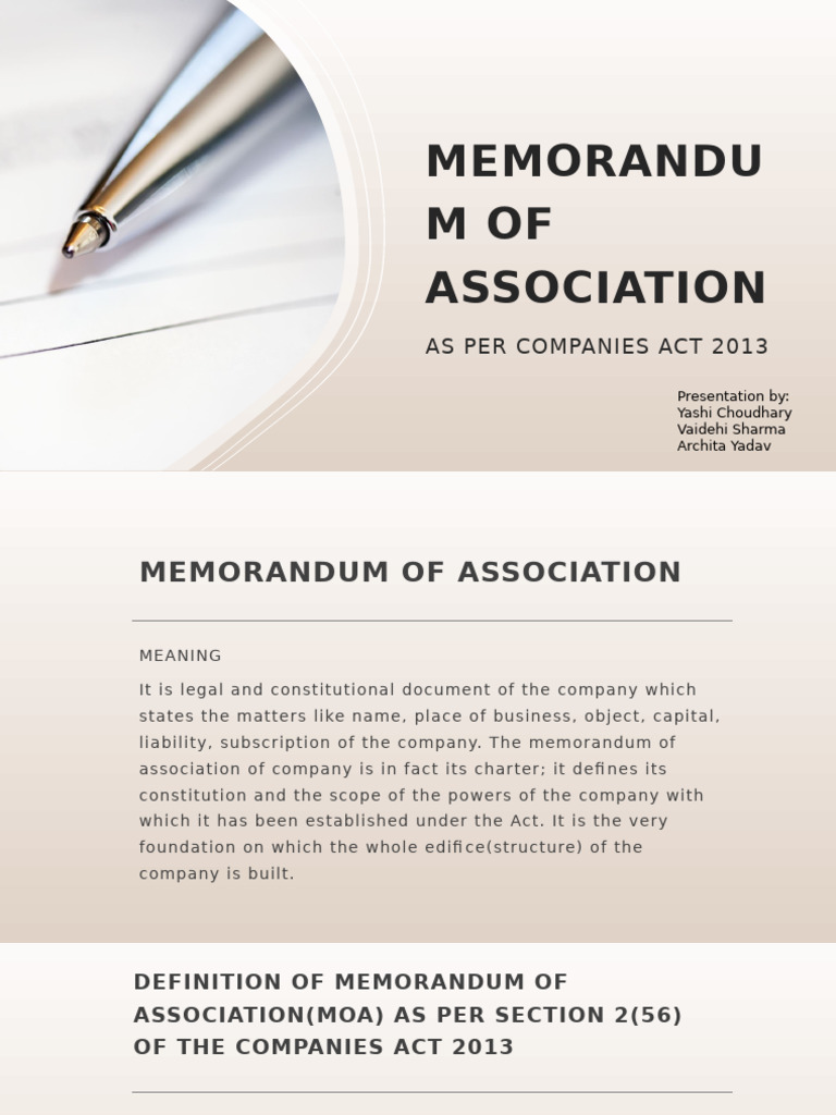 Memorandum of Association | PDF | Companies | Corporations