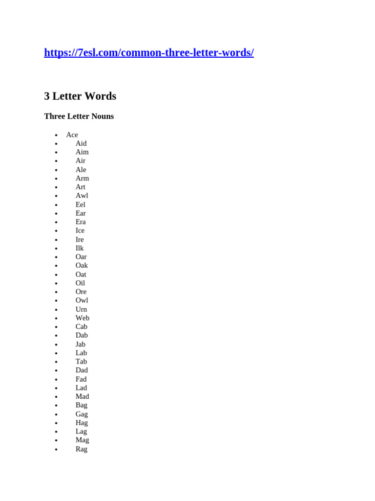 3 Letters of Words in English | PDF