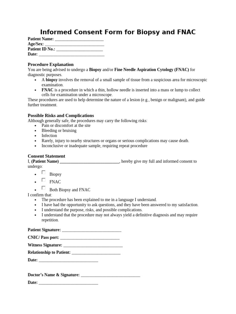 conscent form for Biopsy & FNAC | PDF
