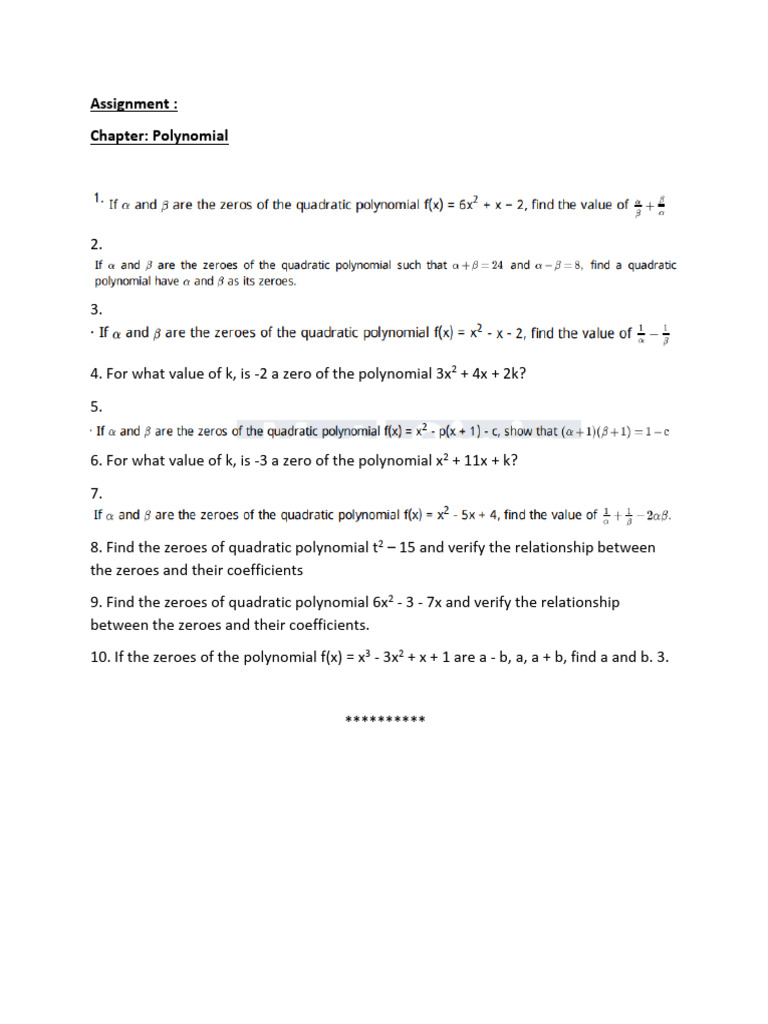Polynomial Assignment | PDF